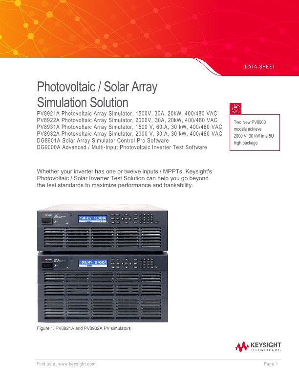 Photovoltaic/Solar Array Simulation Solution PDF Asset Page | Keysight